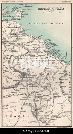 BRITISH GUIANA (GUYANA) . Vintage map. Guyana. Caribbean, 1914 Stock ...