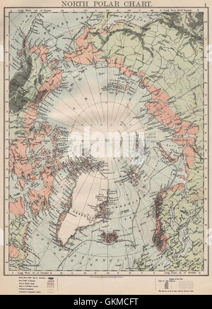 NORTH POLAR CHART. Shows explorers' routes. Nansen 1895. JOHNSTON, 1899 ...