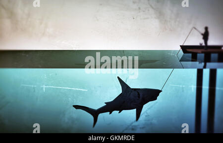 fisherman hunting a big shark Stock Photo - Alamy