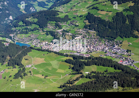 View of the town of Engelberg, Obwalden, Switzerland, situated in a ...