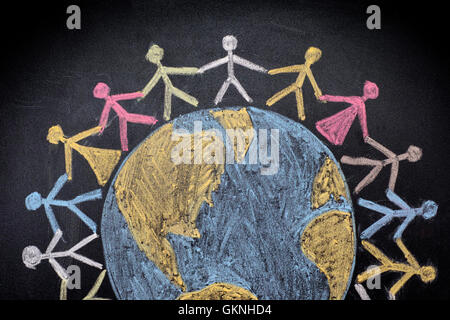 Group of people around the world. Chalk drawing Stock Photo - Alamy