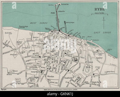 RYDE vintage town/city plan. Isle of Wight. WARD LOCK 1948 old vintage ...