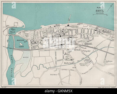 RHYL vintage town/city plan. Wales. WARD LOCK 1950 old vintage map ...