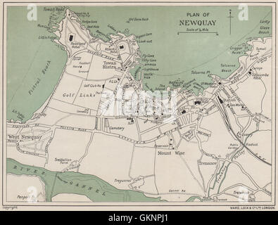 NEWQUAY vintage town/city plan. Cornwall. WARD LOCK, 1924 vintage map ...