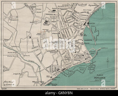 PENZANCE vintage tourist town city plan. Cornwall. WARD LOCK 1950 old ...