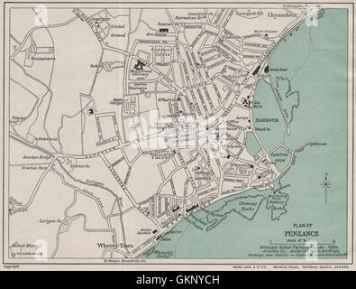 PENZANCE vintage tourist town city plan. Cornwall. WARD LOCK 1950 old ...
