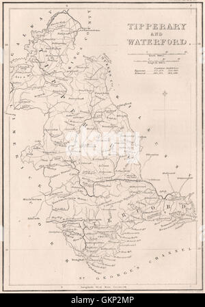 Antique TIPPERARY AND WATERFORD county map by Alfred ADLARD. Ireland ...