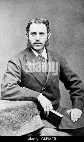 Arthur Schuster, German-born British physicist seated facing left, aged ...