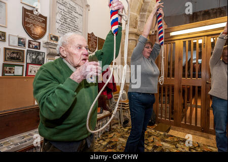 Frank Brooks, aged 99, the country's oldest campanologist, ringing the ...