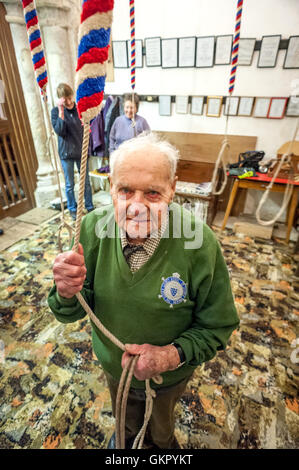 Frank Brooks, aged 99, the country's oldest campanologist, ringing the ...
