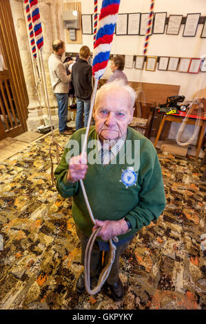 Frank Brooks, aged 99, the country's oldest campanologist, ringing the ...