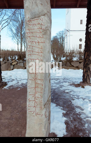 Rune stone of Rok 9th century AD by Varin for dead son Vemod with ...