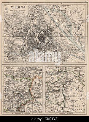 VIENNA City plan & environs Also Budapest environs Austria-Hungary 1892 ...
