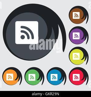 RSS feed icon sign. Symbol chic colored sticky label on green ...