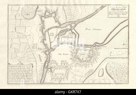 VERDUN antique town city plan de la ville. Meuse carte. BAEDEKER. SMALL ...