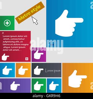 pointing hand icon sign. Metro style buttons. Modern interface website buttons with cursor ...