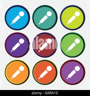 microphone icon sign. Nine multi colored round buttons. Vector Stock ...
