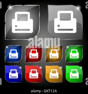 Printing icon sign. Set of ten colorful buttons with glare. Vector ...