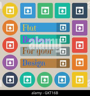 Arrow down, Download, Load, Backup icon sign. Set of colorful, bright long buttons with ...