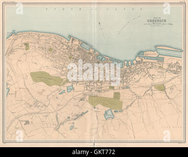 Large antique GREENOCK town/city plan. 45 x 55 cm. LARGE 1895 old map ...