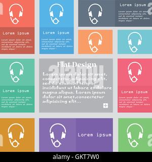 headsets icon sign. Set of multicolored buttons with space for text ...