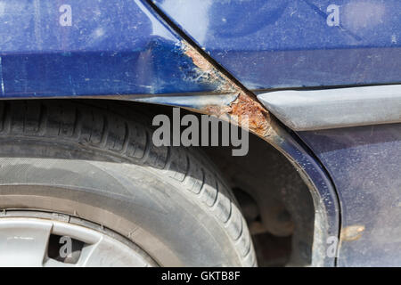 Damaged fender of blue car. Car accident with broken mirror and fender ...