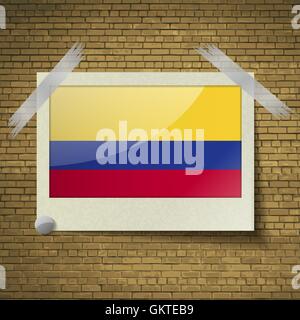 Flags of Colombia at frame on a brick background. Vector illustration ...