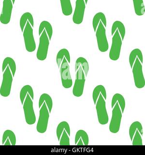 Flip flop shoe on seamless vector pattern background. Sandals with cowrie shell decoration on ...