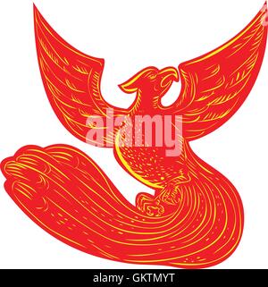 Phoenix bird, Vintage engraving drawing style vector illustration Stock ...