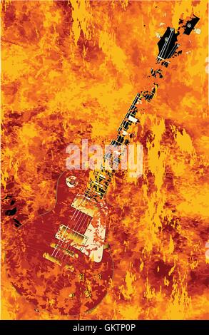 vector illustration guitar with flames and fire Stock Vector Image ...