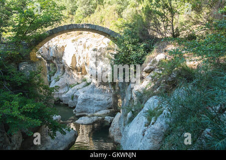 Arched Roman bridge design shape in countryside near Bugarach,Aude ...