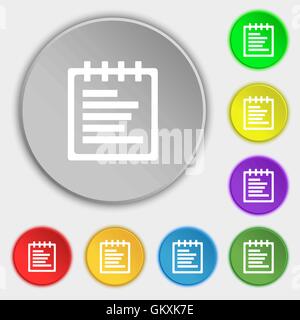 Notepad icon sign. symbol on nine wavy colourful buttons. Vector ...