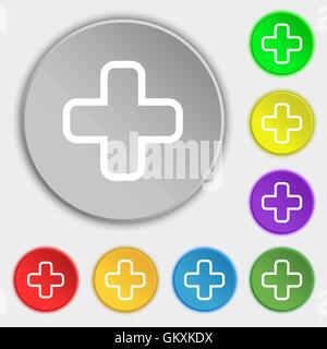 Plus icon sign. symbol on the Round and square buttons with frame. Vector illustration Stock ...