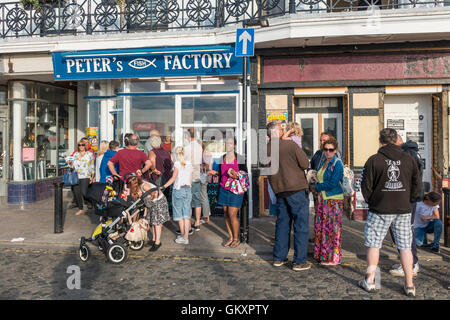Seaside Fish & Chip Shop Queue at Saltburn Pier, Saltburn By The Sea ...