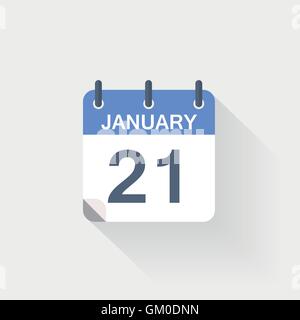 January 21 calendar sign on blue neon brick wall background. Flat ...