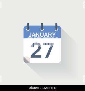 January 27 calendar sign on blue neon brick wall background. Flat ...