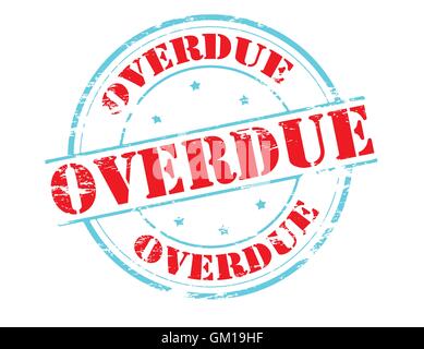 Grunge blue overdue word round rubber seal stamp on white background ...