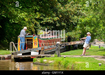 A canal boat negotiating Adderley Locks on the Shropshire Union Canal ...