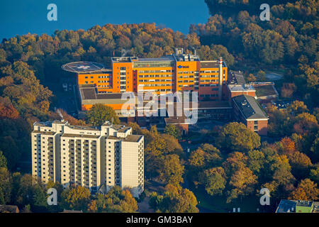 Aerial view, BGU emergency hospital Duisburg Großenbaum, six lake ...