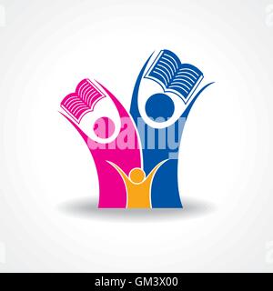 happy students with book icon. educational symbol stock vector Stock ...