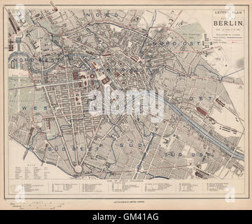 BERLIN antique town plan city map. Germany. BRADSHAW c1898 old Stock ...