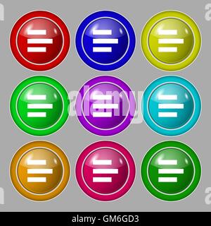 Left-aligned icon sign. symbol on nine wavy colourful buttons. Vector ...