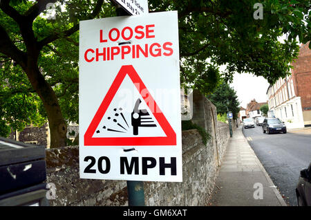 uk road sign loose chippings gravel surface stone chip chips paint ...