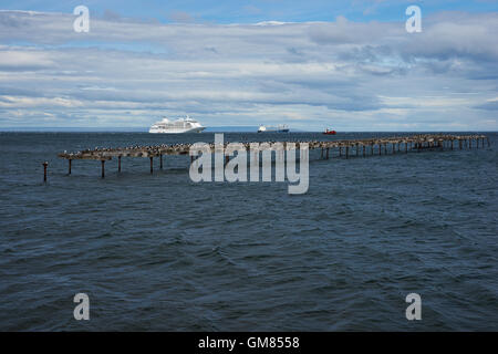 Historic waterfront of Punta Arenas running along the Magellan Strait ...