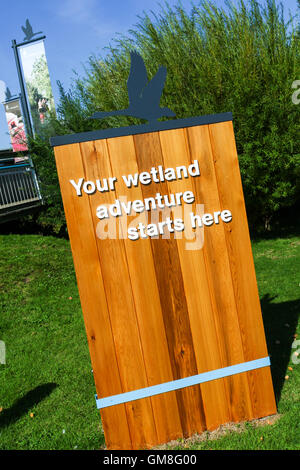 Signs at the entrance to the Wildfowl and Wetlands Trust's Slimbridge ...