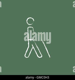 Blind Man Stick Figure Walking With a White Cane and Glasses. Black ...