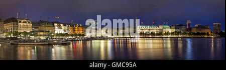 Panorama of Alster lake at Hamburg from Kennedybrücke to Alte ...