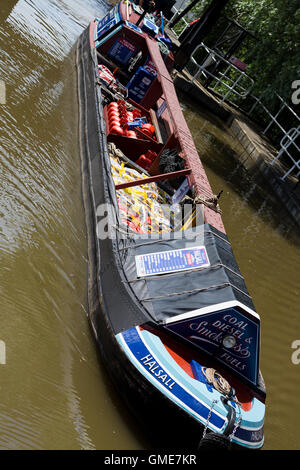 Barge emerging from Anderton Boat Lift River Weaver Navigation carrying ...