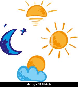 Sun and Moon morning day evening night handdrawn vector icon set Stock ...