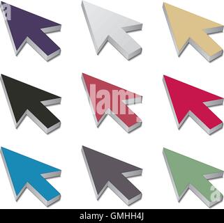 3D mouse cursors set isolated on white background. Vector realistic illustration of black arrow ...
